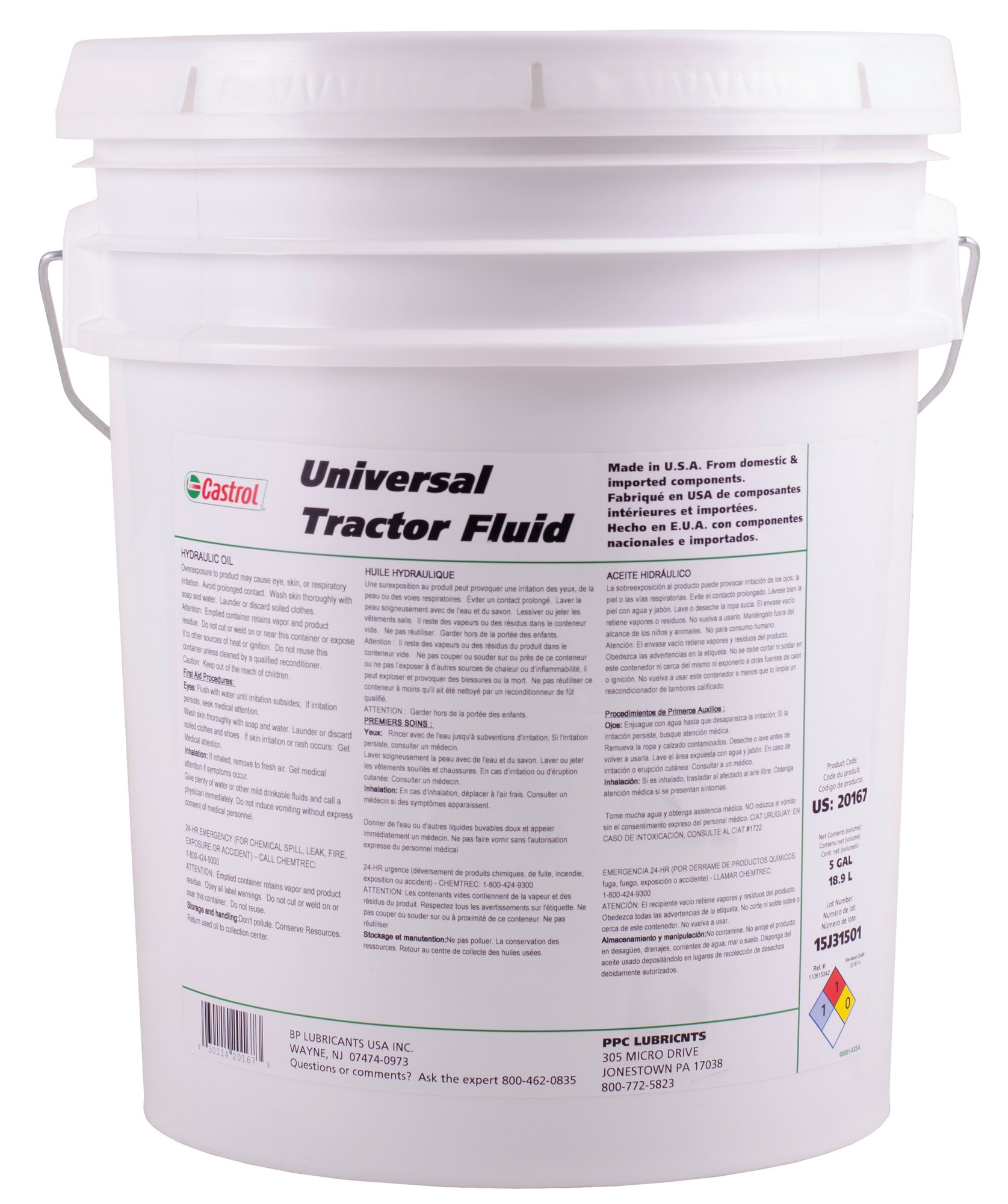 Castrol 5 gal Pail Tractor Universal Hydraulic/Transmission Fluid