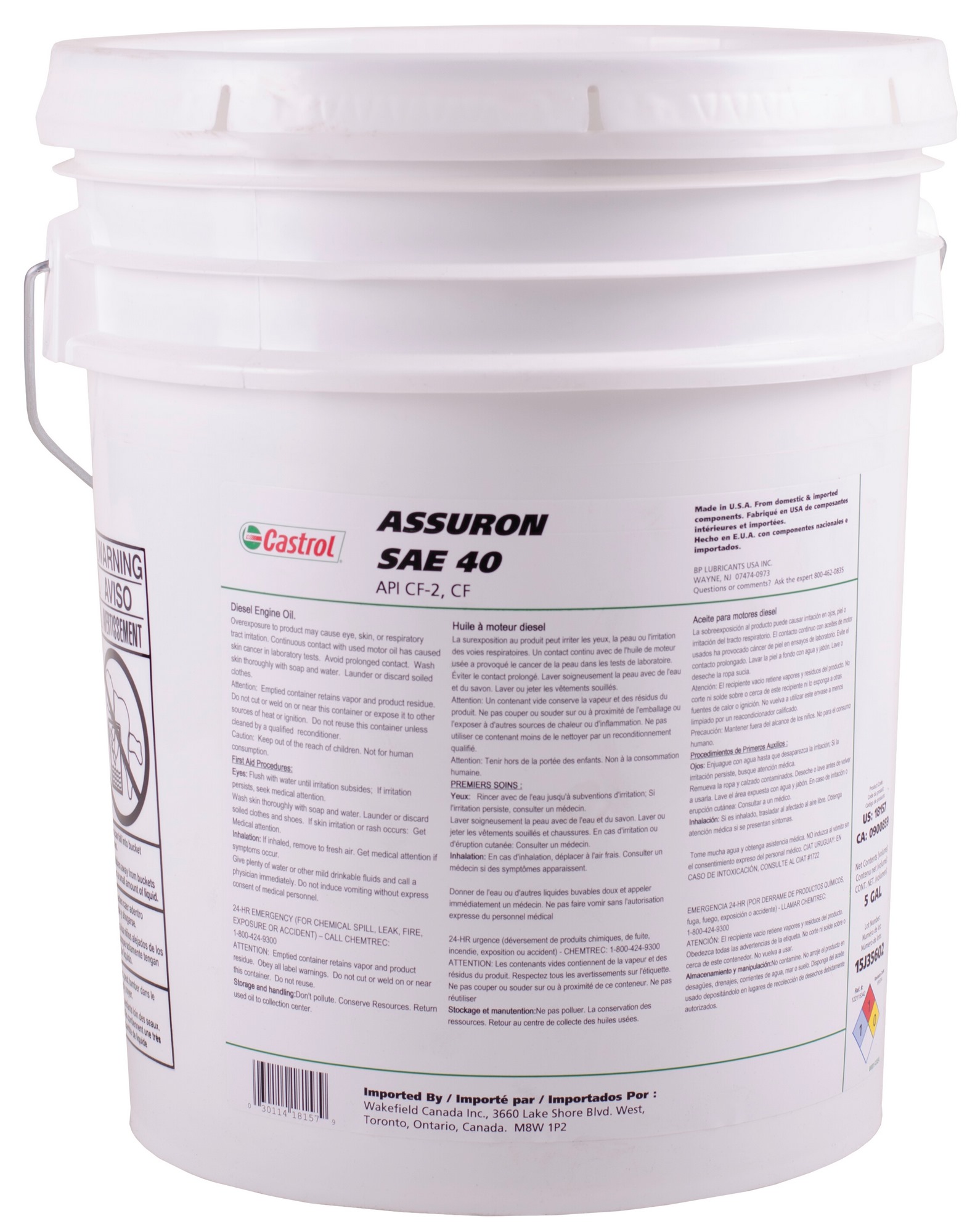 Castrol 5 gal Pail 40W Monograde Diesel Engine Oil