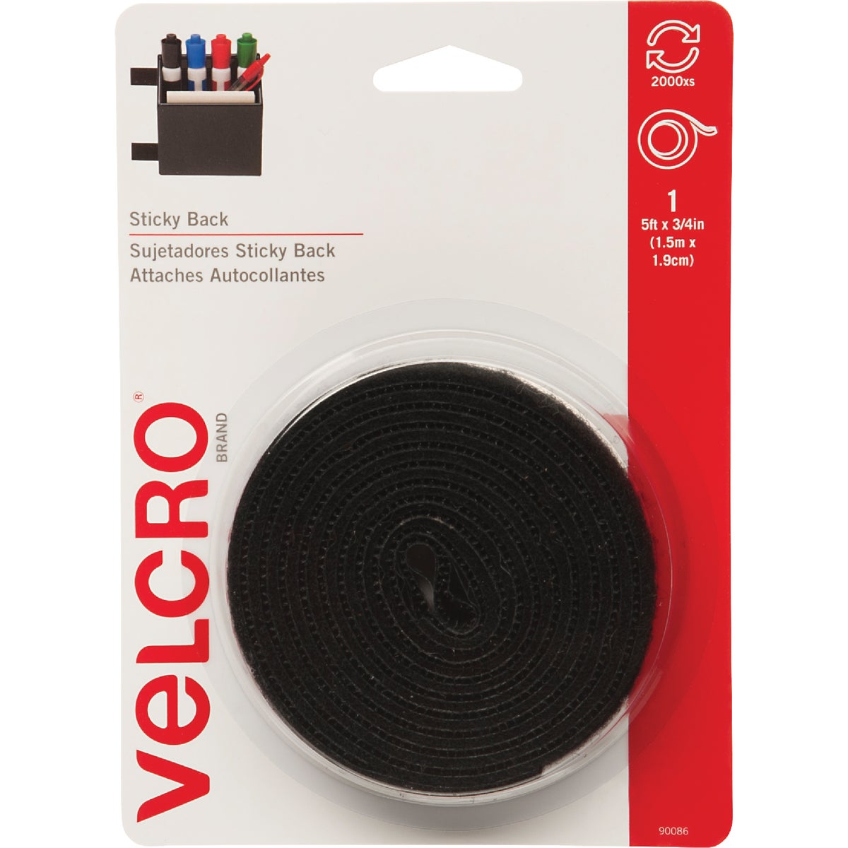 Velcro VELCRO Brand 3/4 In. x 5 Ft. Black Sticky Back Reclosable Hook ...