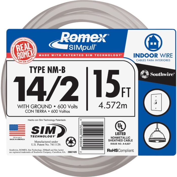 Romex 15 ft 14/2 NM-B Electrical Wire