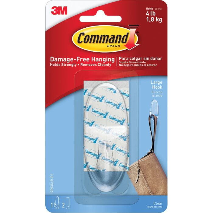 Command Large Clear Hook with Clear Strips 1 Hook 2 Strips