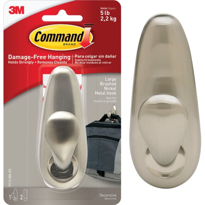 Command Large Forever Classic Hook Brushed Nickel 1 Hook 2 Strips
