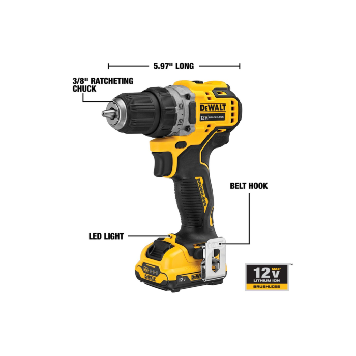 Dewalt DEWALT 12V MAX XTREME Cordless Brushless 3 8 in Drill Driver Kit 2 Lithium Ion Batteries with Charger