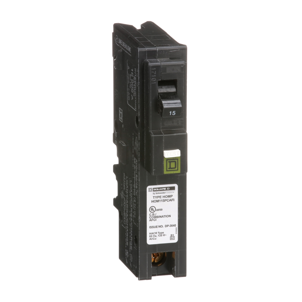 Square D Mini circuit breaker, Homeline, 15A, 1 pole, 120VAC, 10kA AIR ...